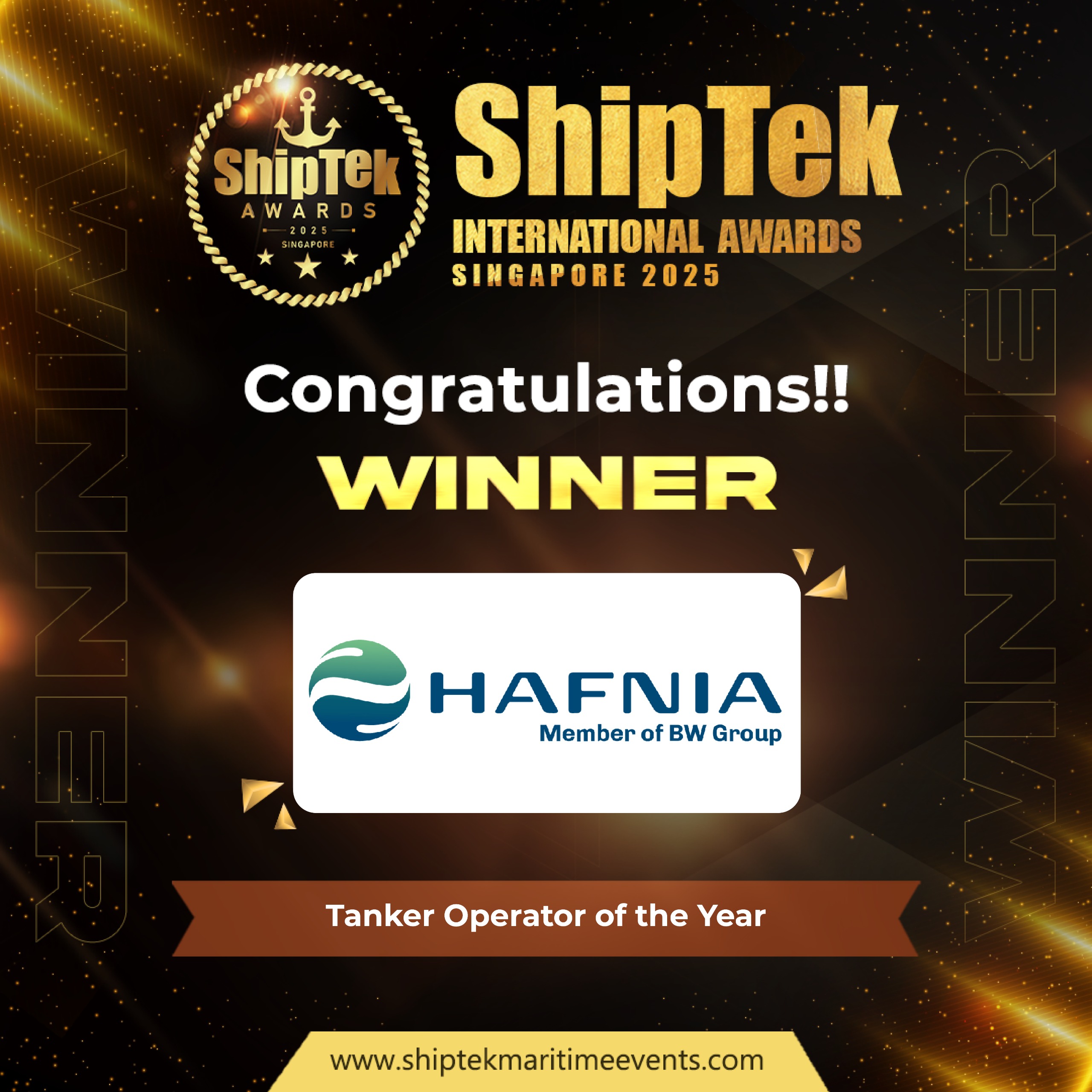 Hafnia Named Tanker Operator of the Year at ShipTek International ...
